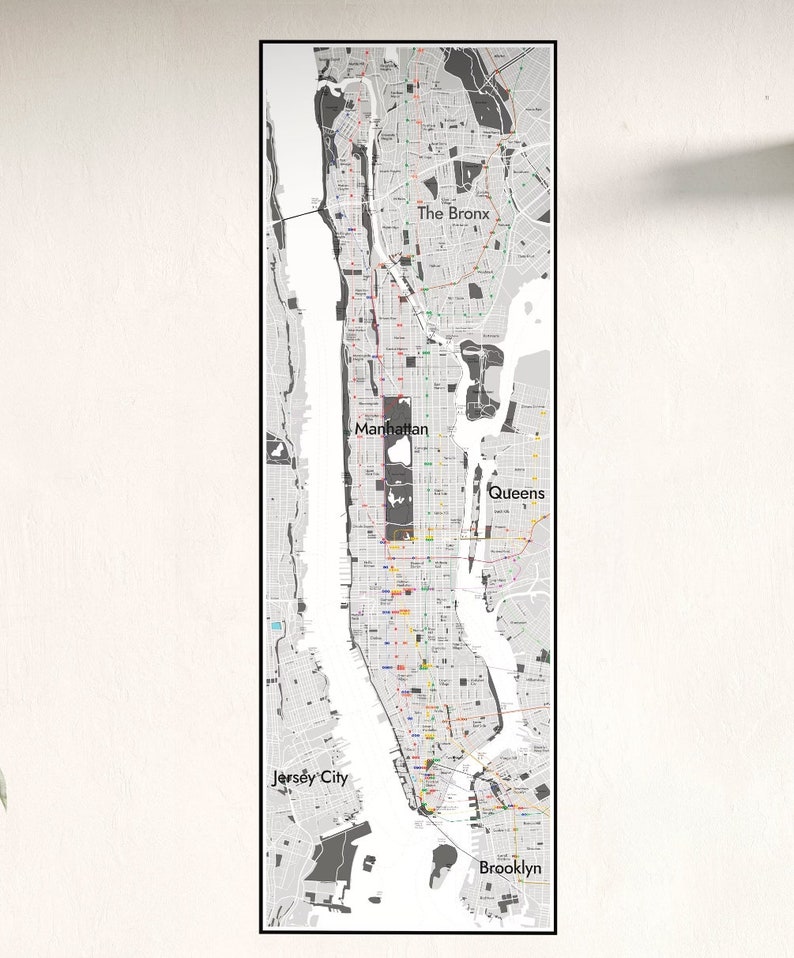 Map of Manhattan, New York, NYC Wall Map. Large 21" X 60" Original ...
