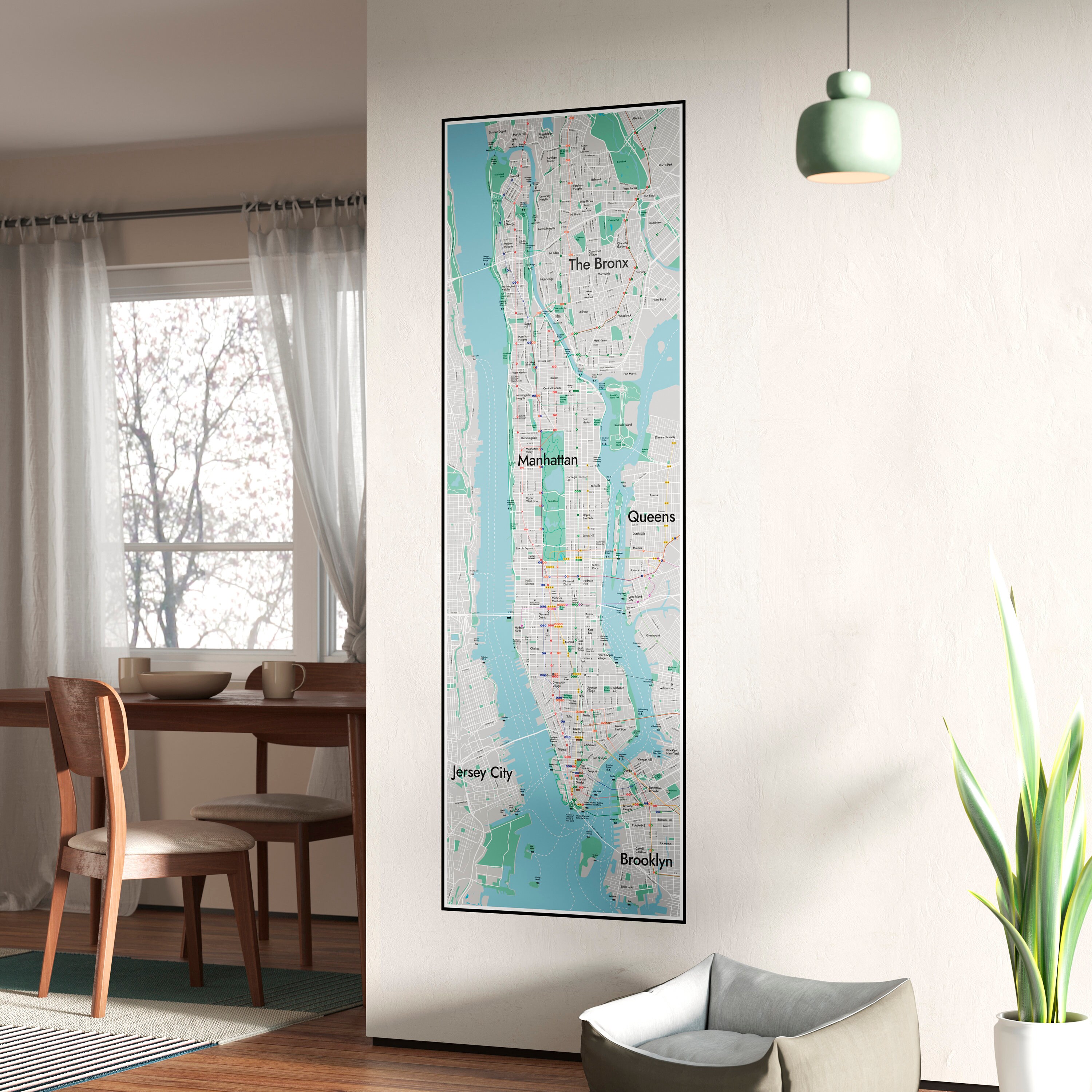 Map of Manhattan, New York, NYC Wall Map. Large 21" X 60" Original ...