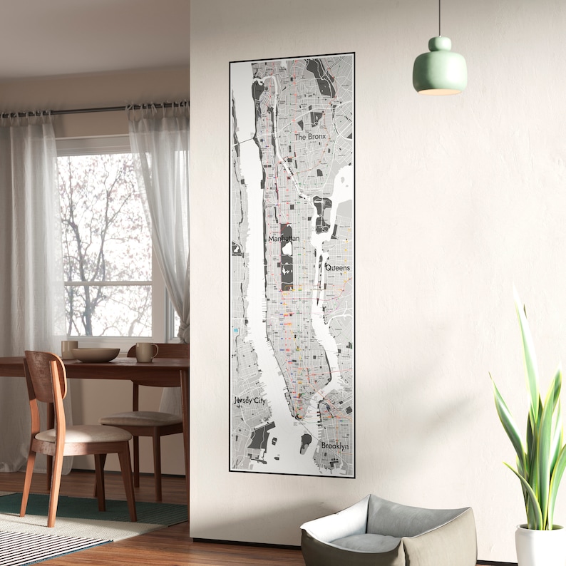 Map of Manhattan, New York, NYC Wall Map. Large 21" X 60" Original ...