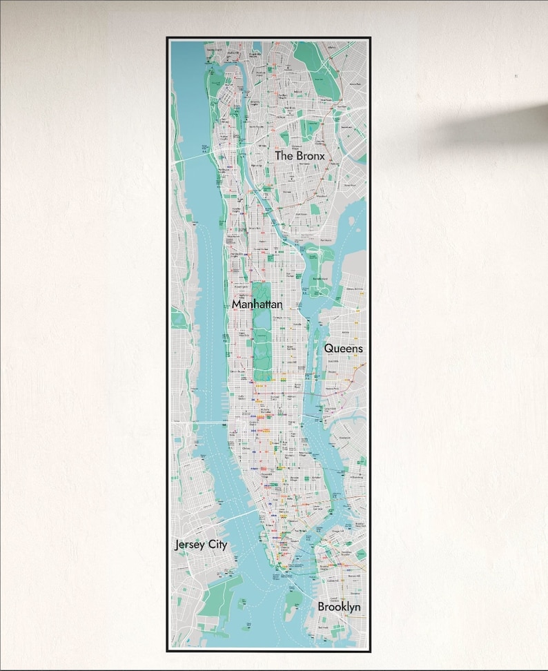 Map of Manhattan, New York, NYC Wall Map. Large 21" X 60" Original ...