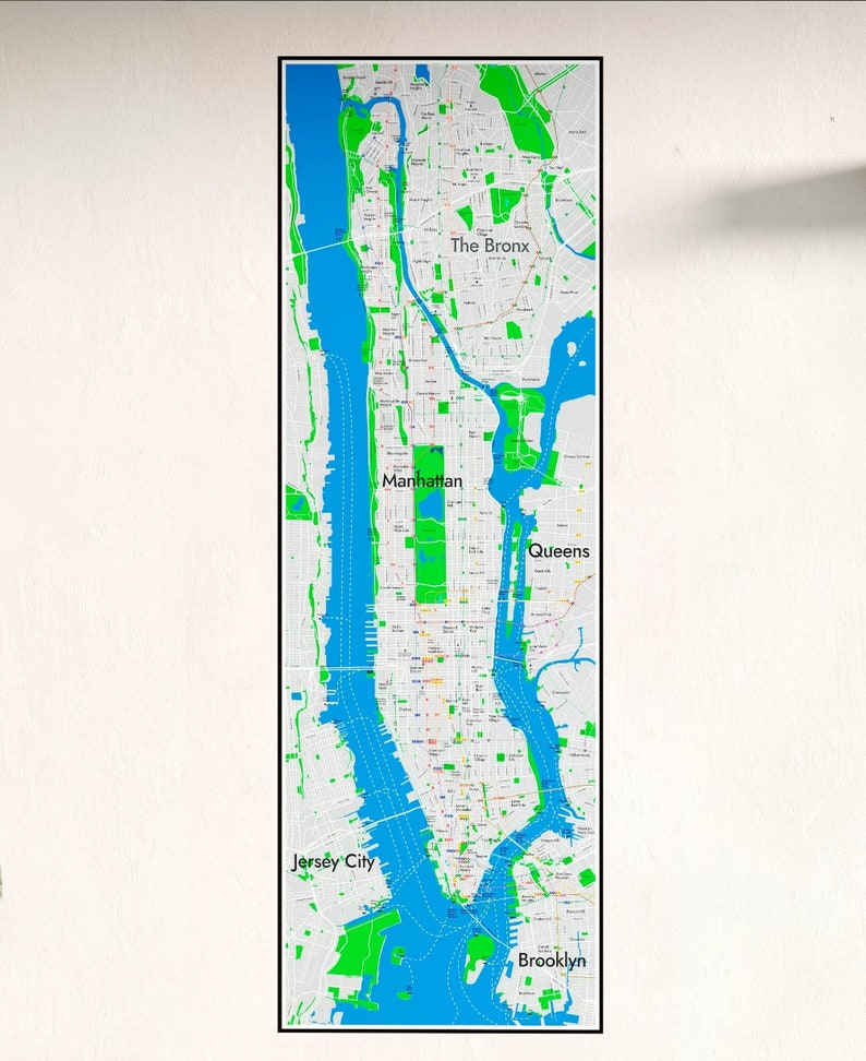 Map of Manhattan, New York, NYC Wall Map. Large 21" X 60" Original ...