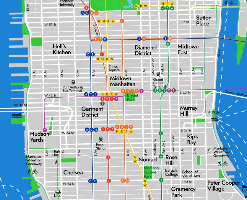 Map of Manhattan, New York, NYC Wall Map. Large 21" X 60" Original ...