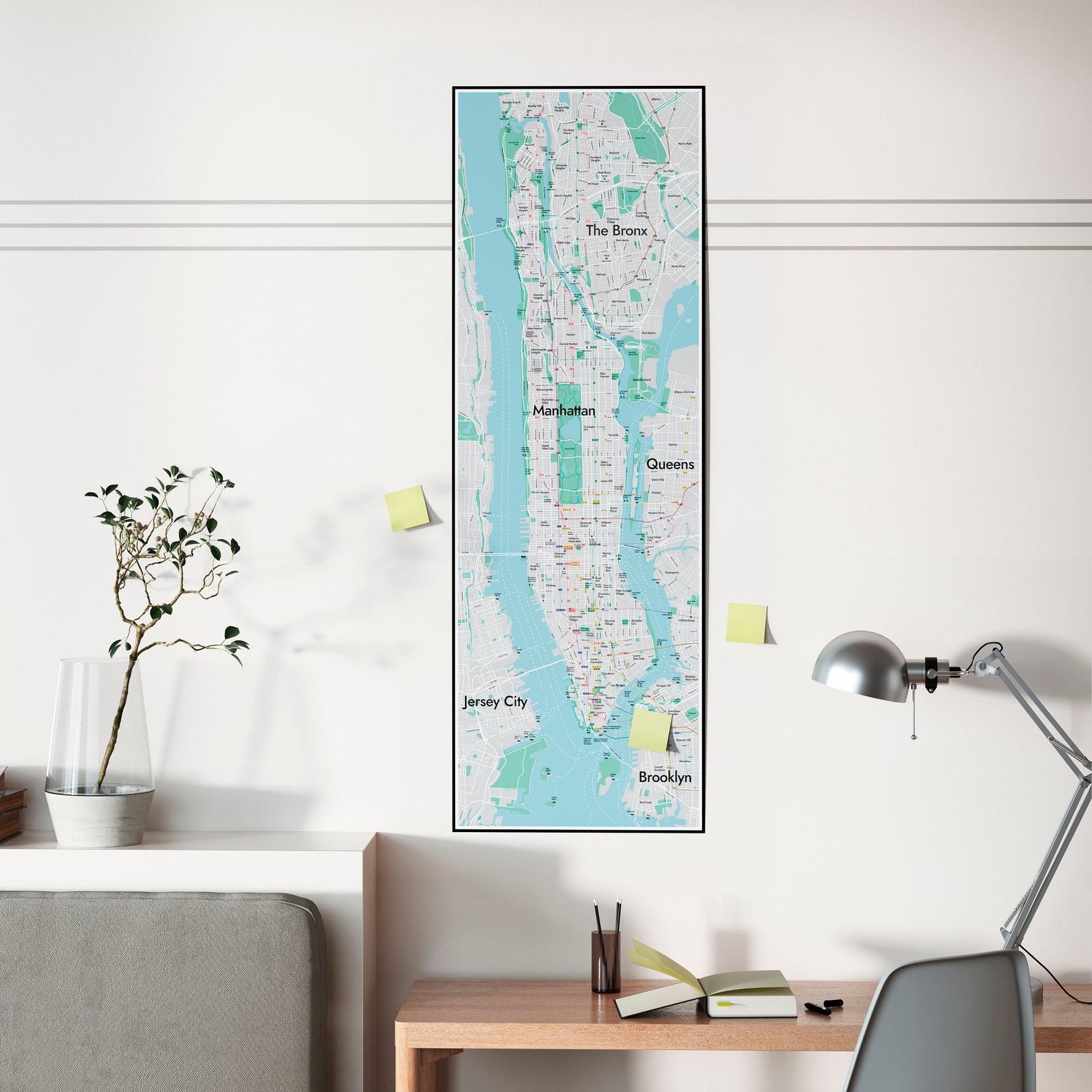 Map of Manhattan New York, NYC Wall Map Medium Size 12" X 35" Wall ...