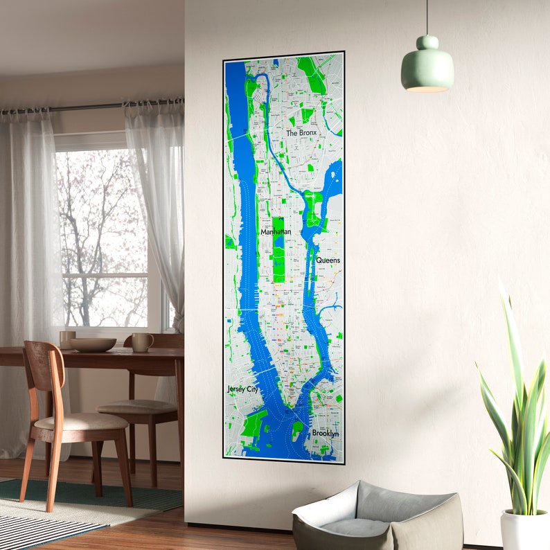 Map of Manhattan, New York, NYC Wall Map. Large 21" X 60" Original ...
