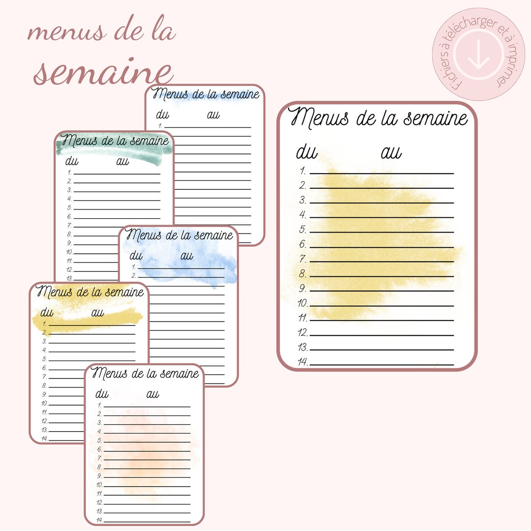 Lista de menú semanal en blanco Tema artístico pdf para - Etsy España