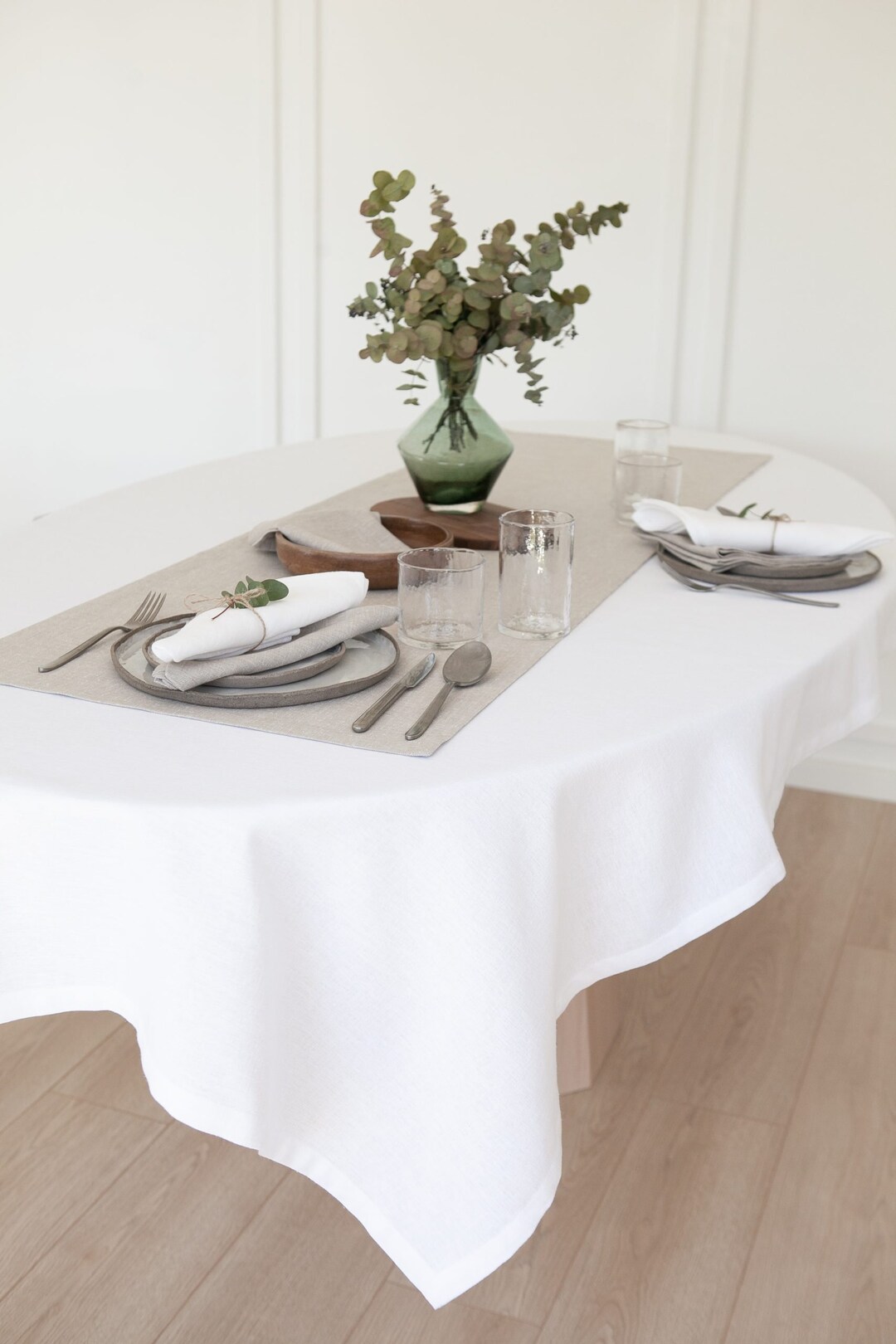 White Table Linens, Elegant Linen Table Cloth for Kitchen Table, Simple ...