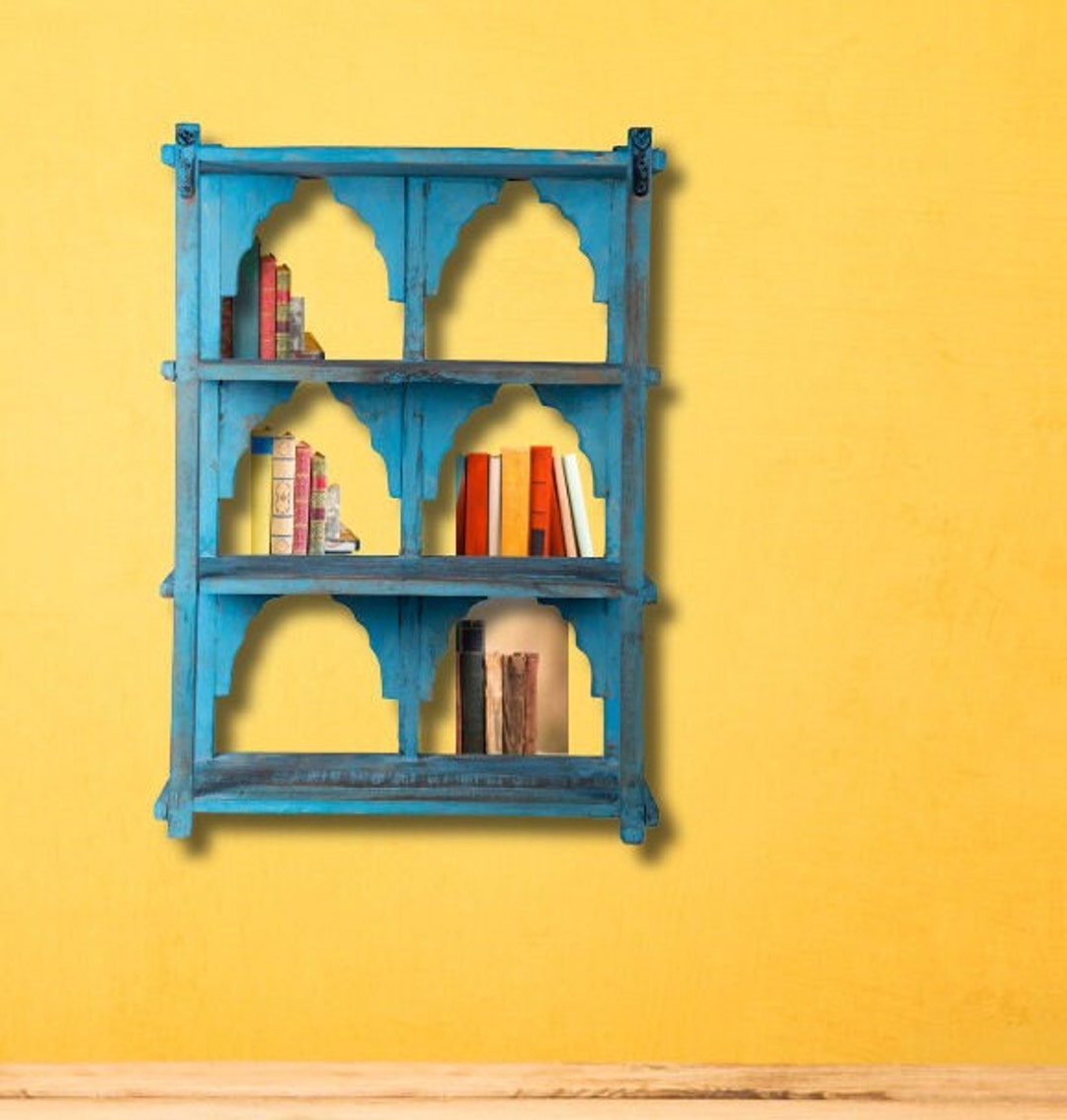 Vintage Rustic Wooden Mehrab Design Wall Book Shelf Vintage Rustic ...