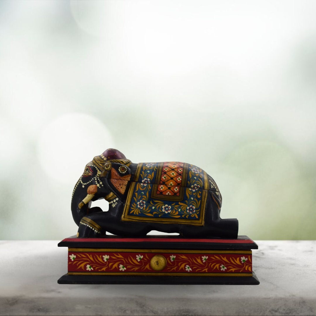 Handcrafted Wooden Elephant Tilak Box - Etsy