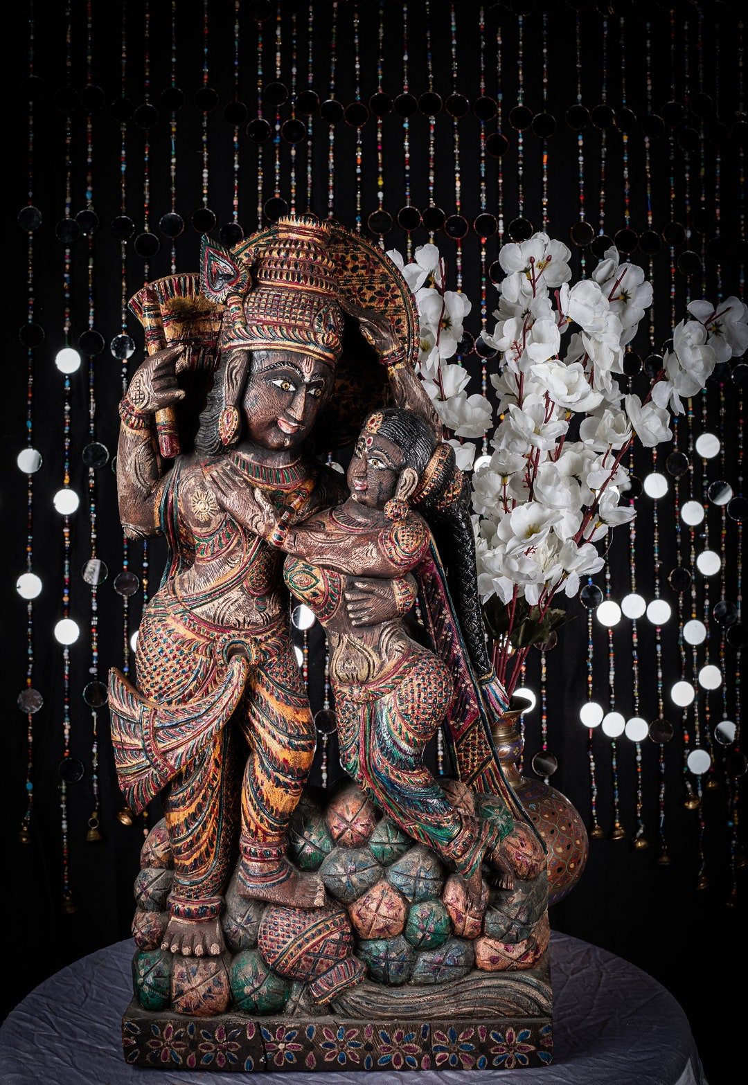 Divine Radha Krishna Idol Handcrafted From a Single Piece of Wood ...