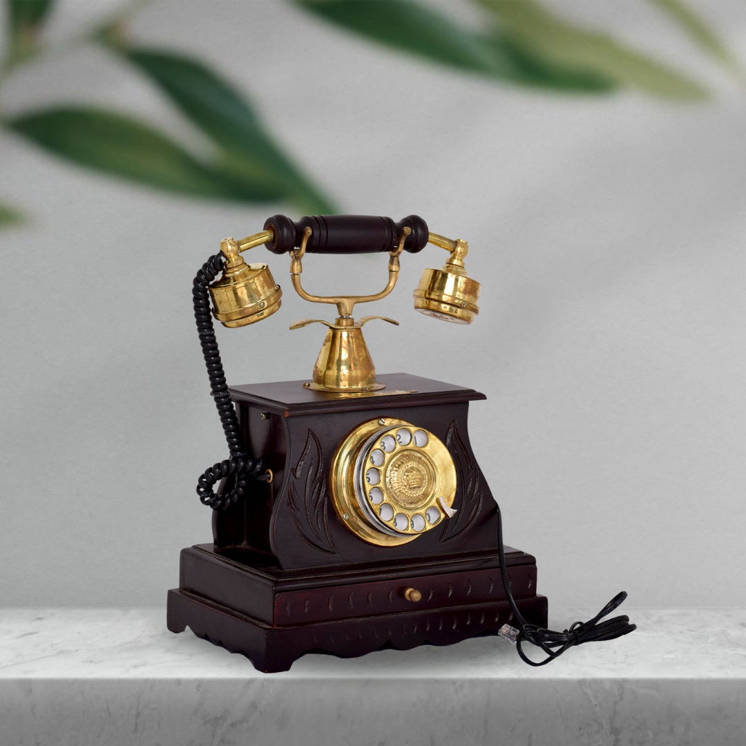 Vintage Wooden Telephone With Brass Metal Accents - Etsy