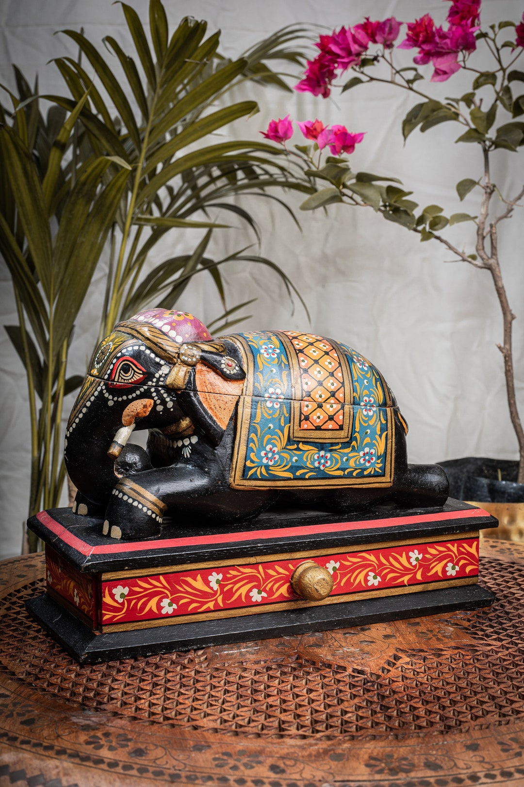 Handcrafted Wooden Elephant Tilak Box - Etsy