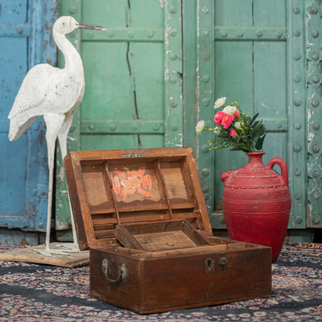 Vintage Indian Merchant Old Money Box Antique Collectible Wooden ...