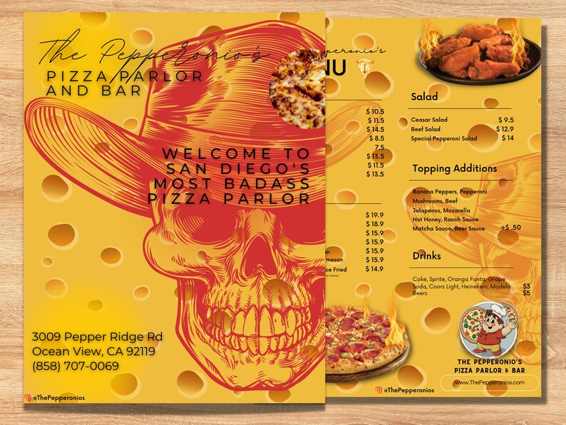 Pizzeria Menu Template PRINTABLE Pizzeria Pizza Parlor Menu With Drinks ...