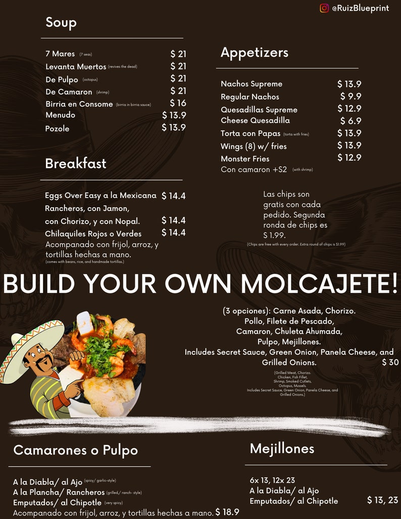 Mexican Restaurant Menu Template (english With Spanish Translations ...