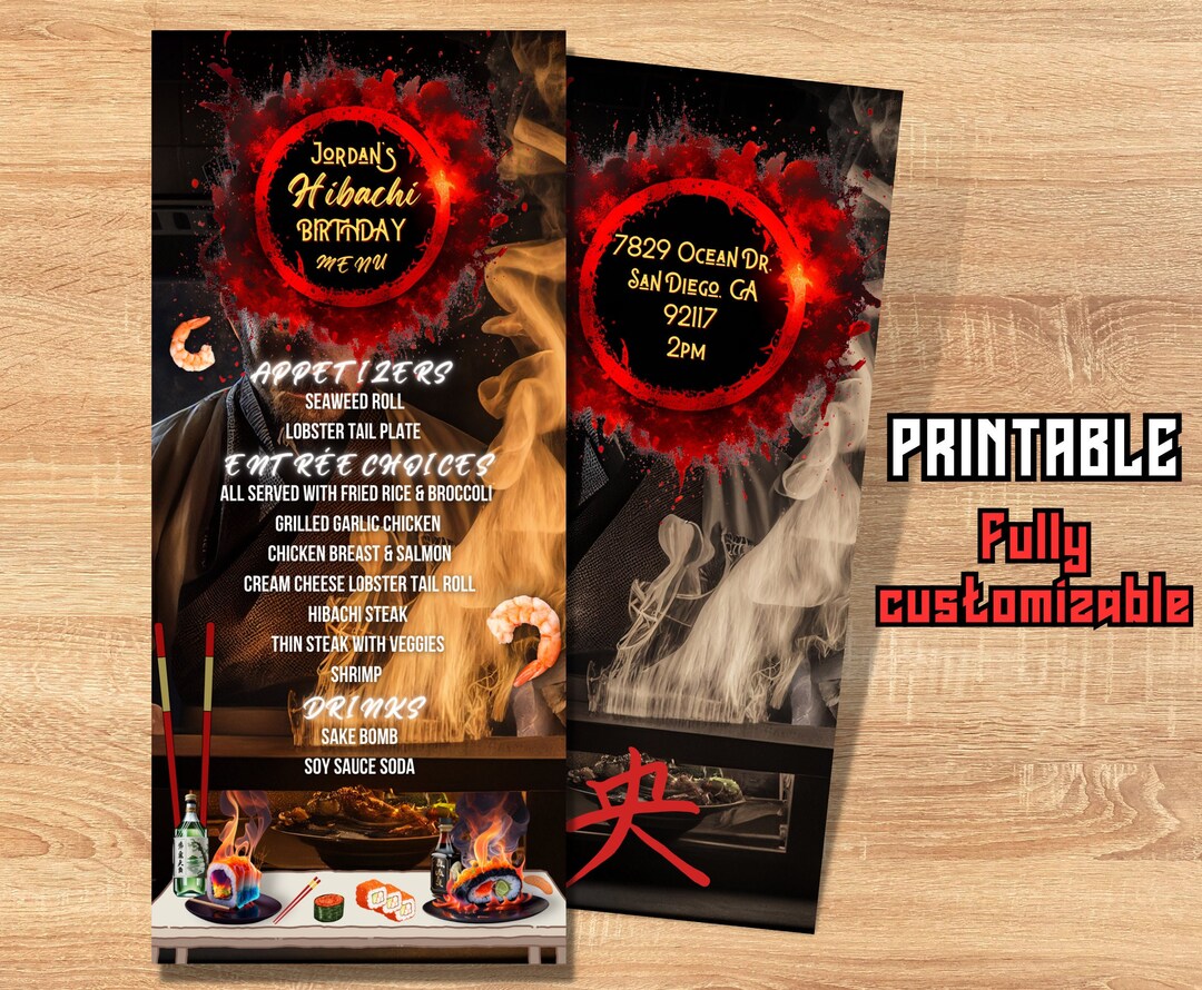 Hibachi Menu Card, Hibachi Dinner Menu, Hibachi Birthday Menu, Instant ...