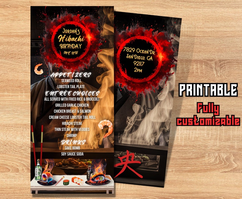 Hibachi Menu Card, Hibachi Dinner Menu, Hibachi Birthday Menu, Instant ...