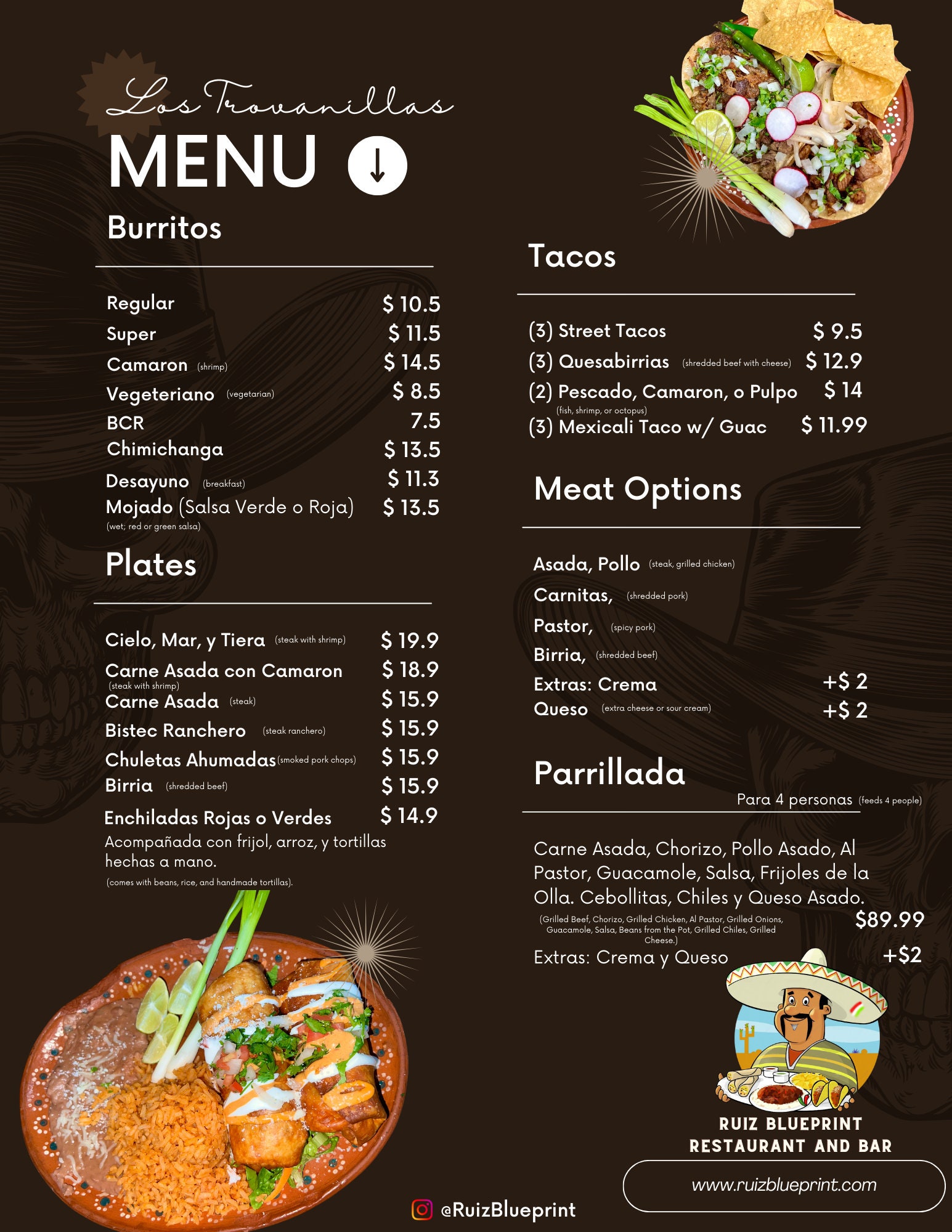 Mexican Restaurant Menu Template (english With Spanish Translations) With Bar, Drinks, Night ...
