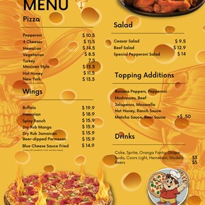 Pizzeria Menu Template PRINTABLE Pizzeria Pizza Parlor Menu With Drinks ...