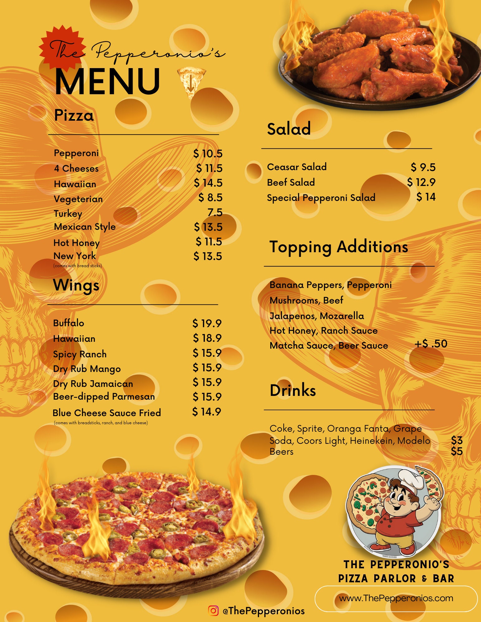 Pizzeria Menu Template PRINTABLE Pizzeria Pizza Parlor Menu With Drinks ...