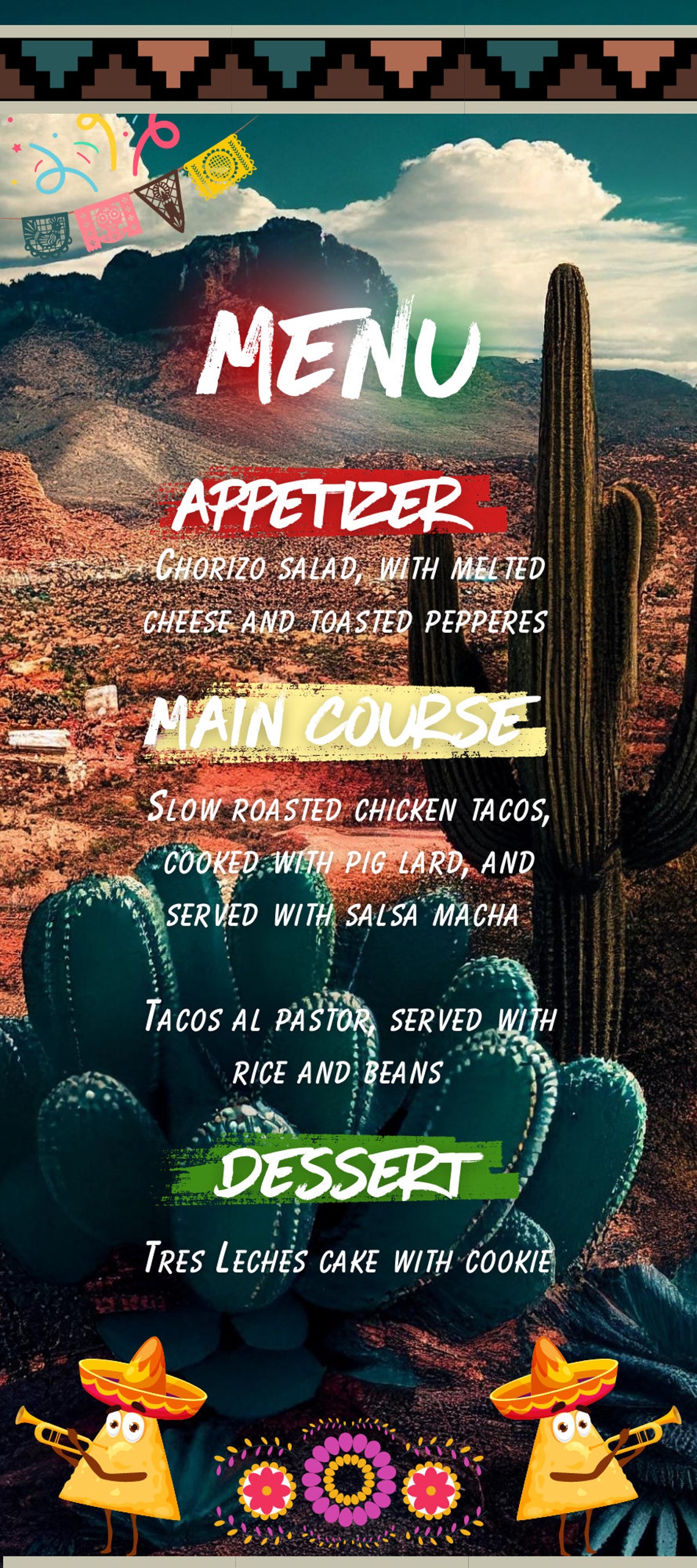 Fiesta Menu Template, EDITABLE Menu, Mexican Theme Wedding Menu, Fiesta ...