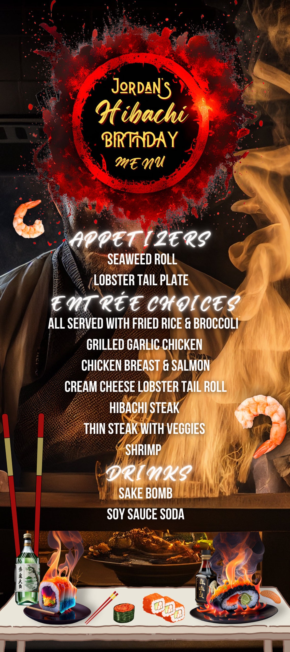 Hibachi Menu Card, Hibachi Dinner Menu, Hibachi Birthday Menu, Instant ...
