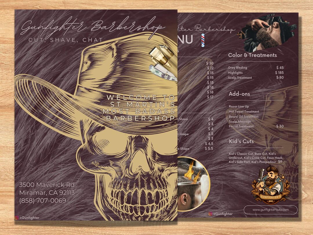 Printable Artwork Barber Shop Price List Template, Edit and Print From ...