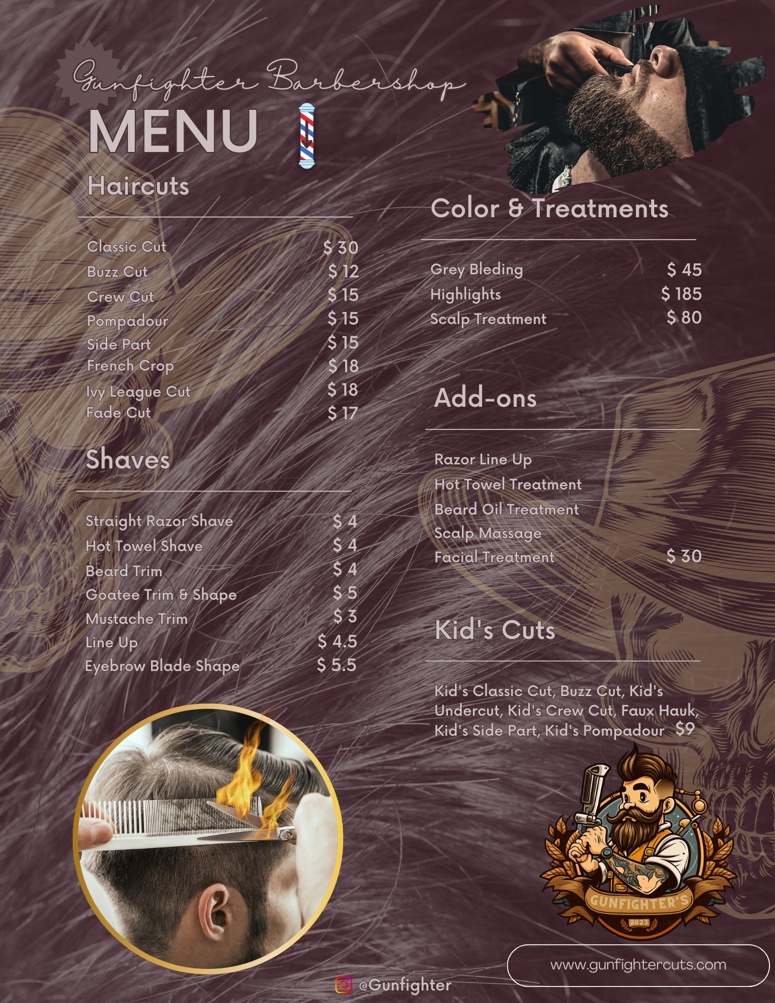 Printable Artwork Barber Shop Price List Template, Edit and Print From ...