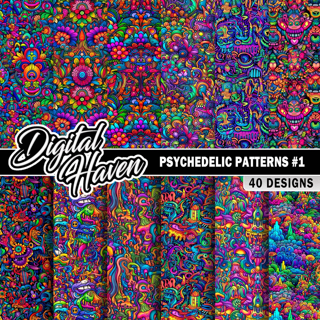 40 Psychedelic Patterns 1 Trippy Backgrounds Seamless Patterns Digital ...