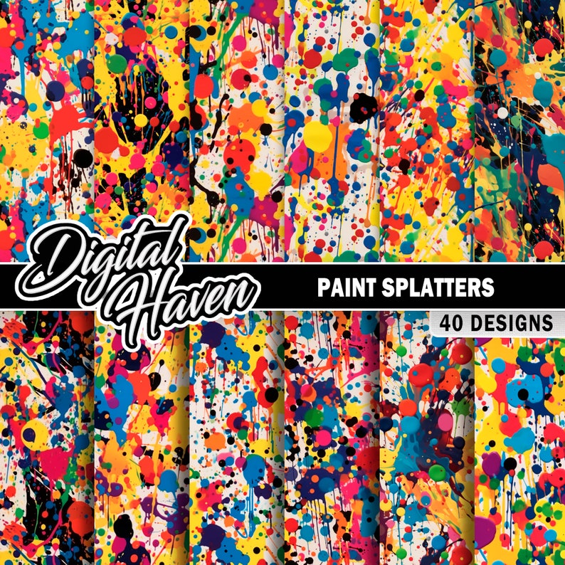 40 Colorful Paint Splatters Seamless Patterns Tiling Digital Paper ...