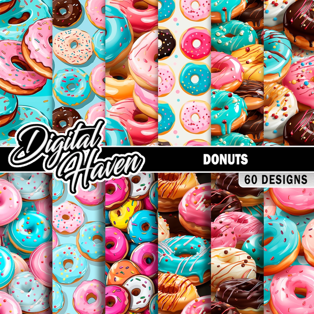 60 Donut Patterns Seamless Patterns Tiling Digital Paper Sublimation ...