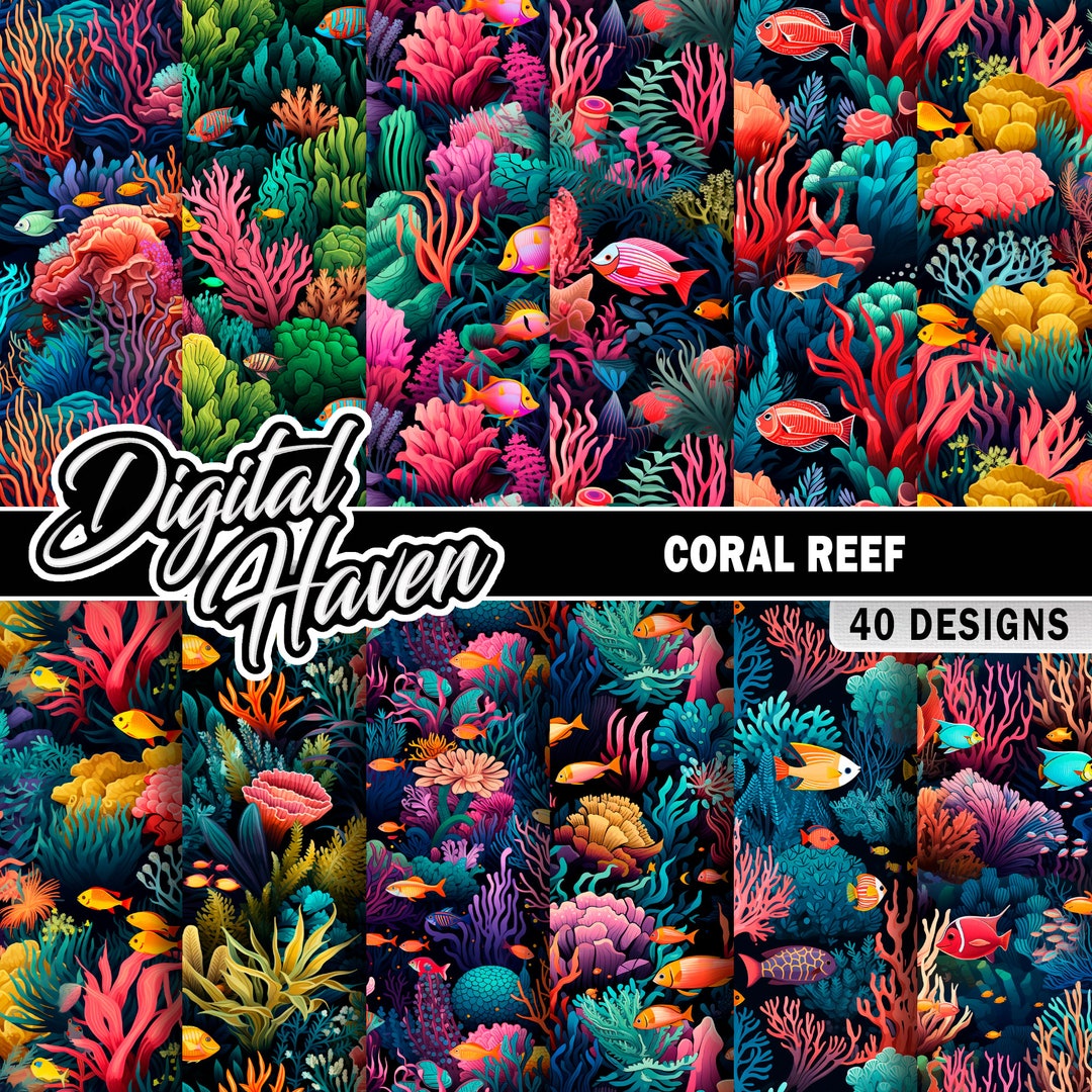 40 Coral Reef Tiles Seamless Patterns Tiling Digital Paper Sublimation ...