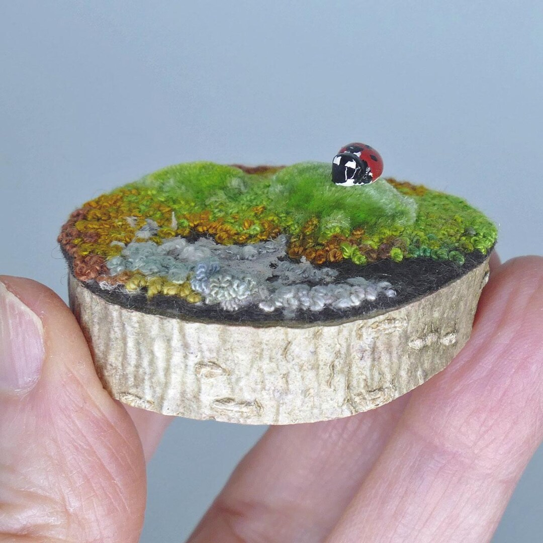Moss & Lichen Embroidery Miniature Art, Tiny 3d Embroidery With ...