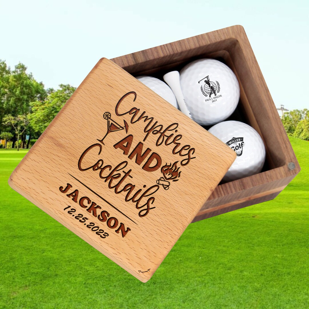 Campfire and Cocktails Personalized Golf Set With Balls & Wooden Box ...