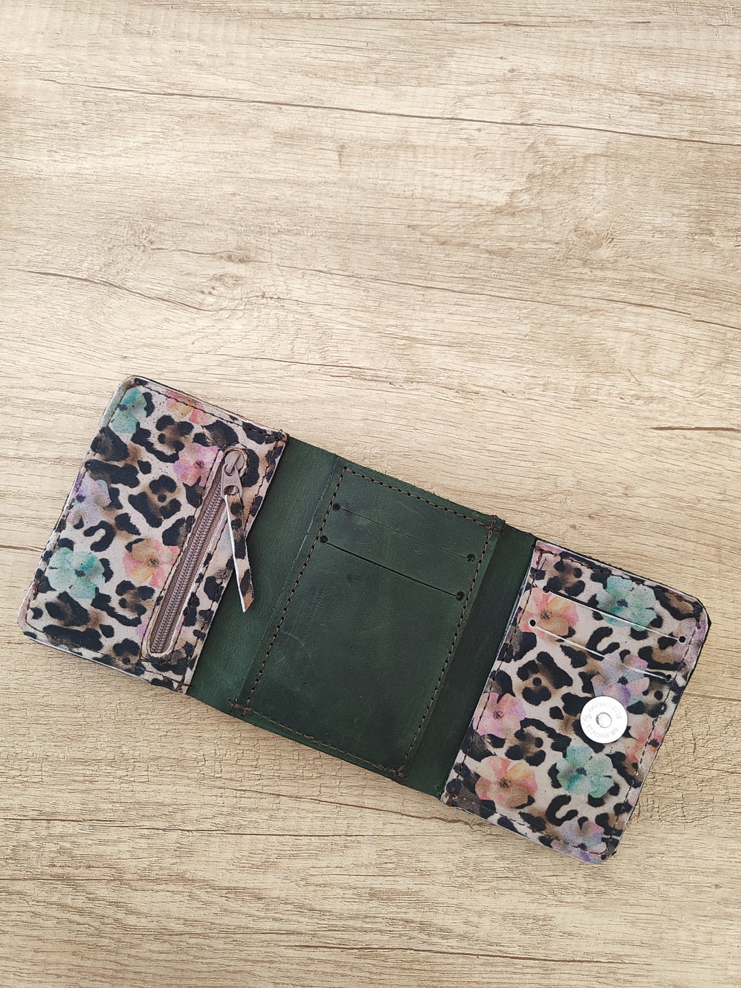 Dark Green Floral Wallet Small Compact for Bills and Coins Credit Cards ...