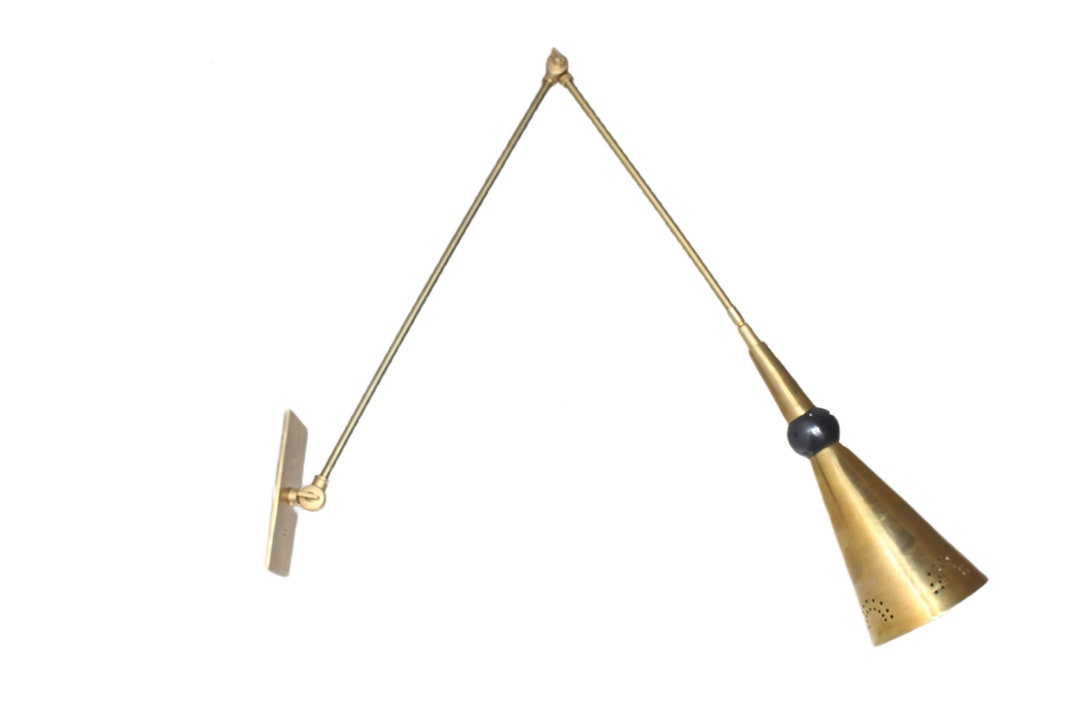 Mid Century Italian Brass Long Arm Wall Sconce - Etsy