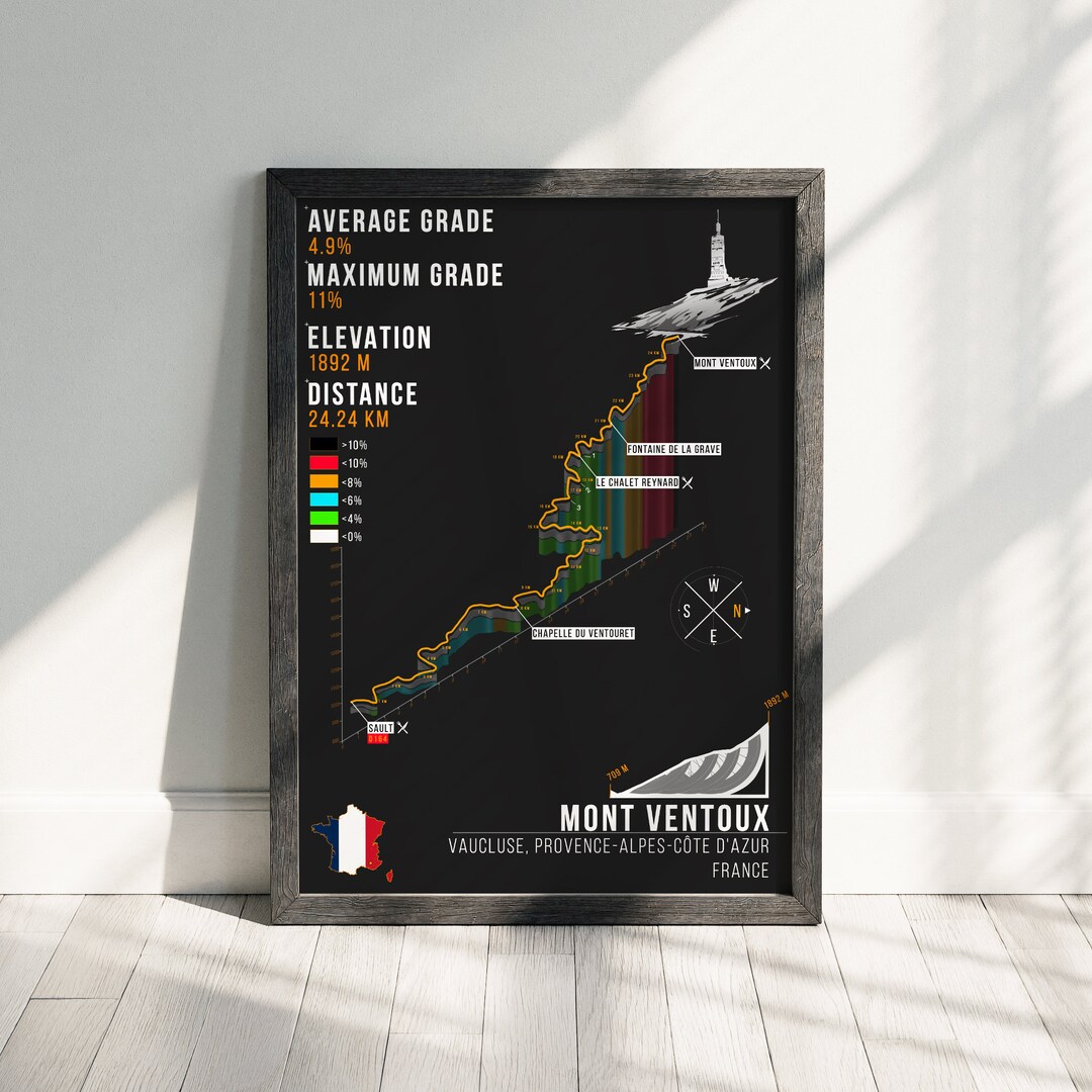 Mont Ventoux Map Download Cycling Poster Tour De France Cyclist Gift ...