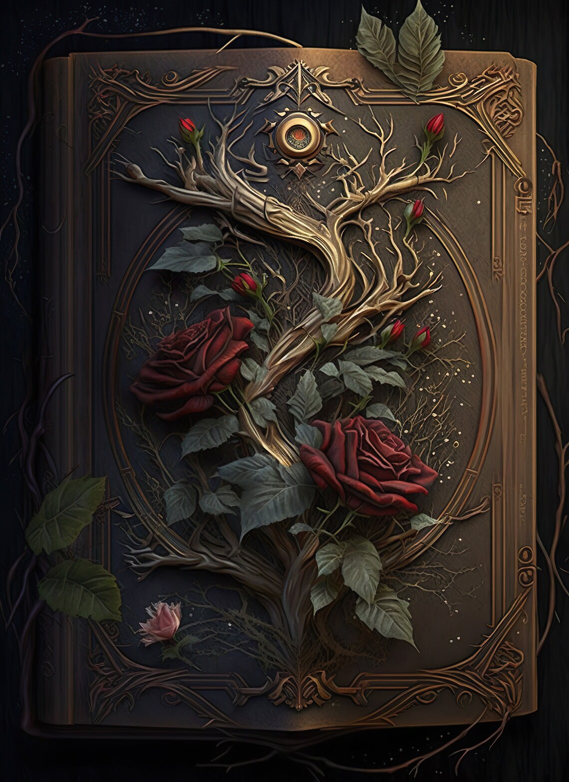 Grimoire With Roses, Witches Spell Book, Fantasy, Magical, AI Art ...