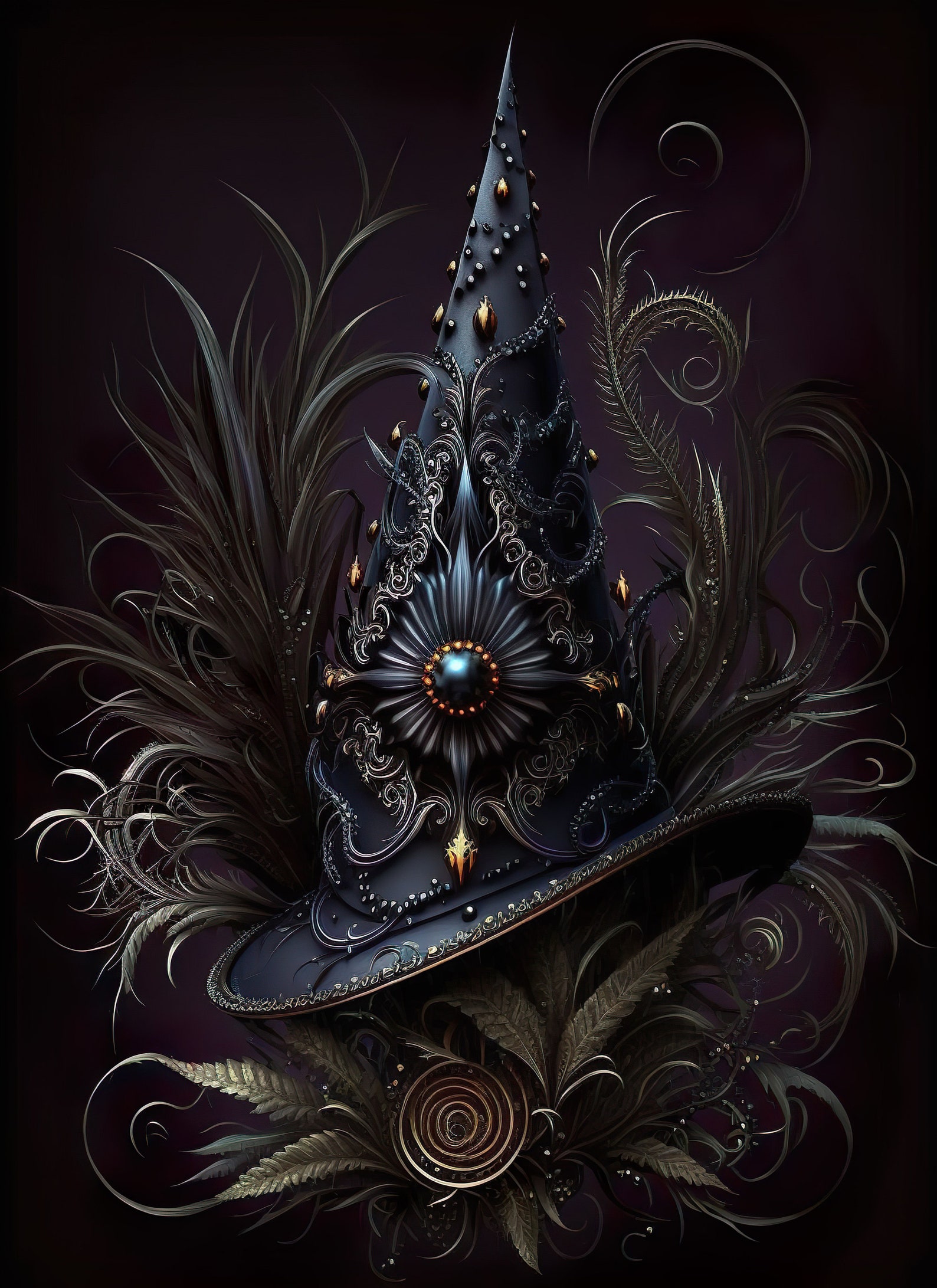 Witch Spiky Hat, Black Beautiful Hat, AI Art, Digital Download - Etsy