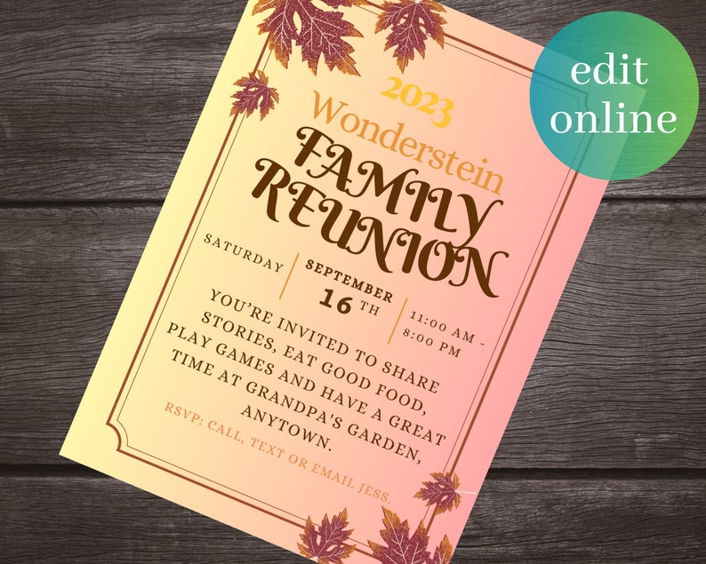 EDITABLE Modern Fall Family Reunion Invitation Template Family Reunion ...