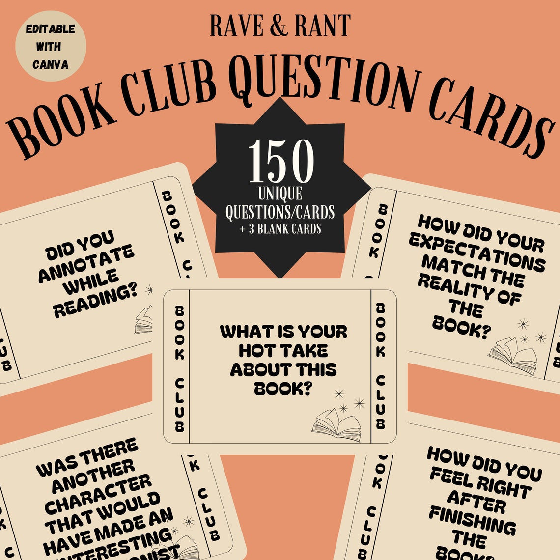 Book Club Discussion Questions Printable, Bookclub Cards, Discussion ...