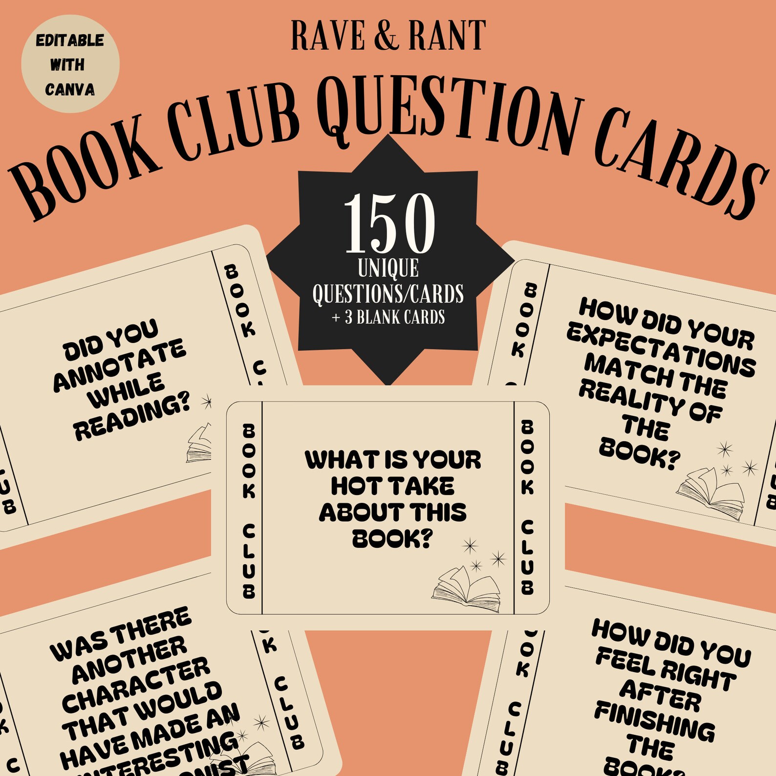 Book Club Discussion Questions Printable, Bookclub Cards, Discussion ...