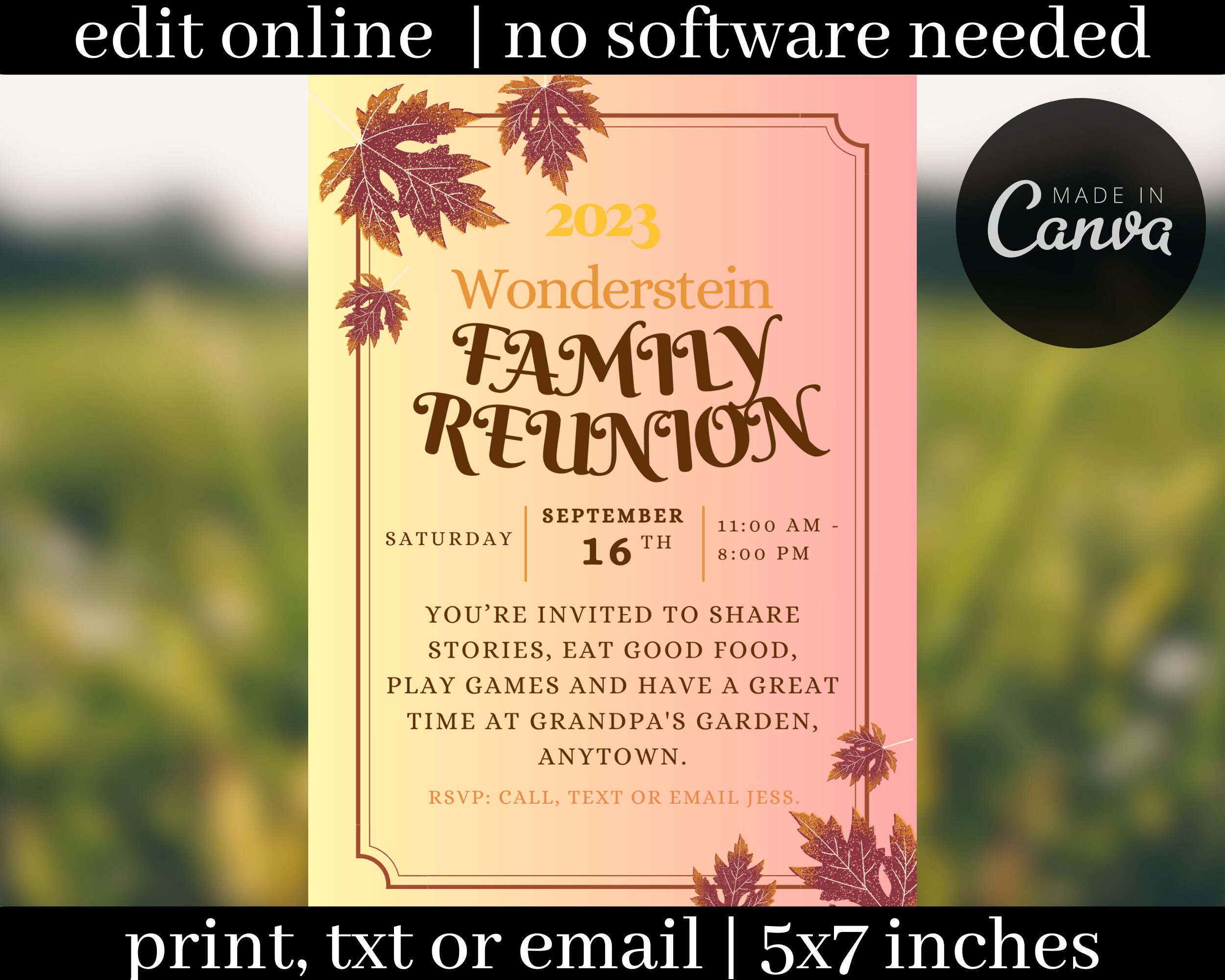 EDITABLE Modern Fall Family Reunion Invitation Template Family Reunion ...