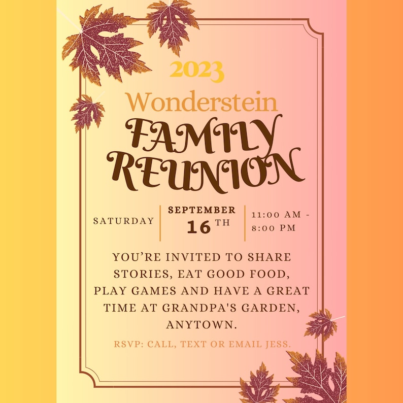 EDITABLE Modern Fall Family Reunion Invitation Template Family Reunion ...