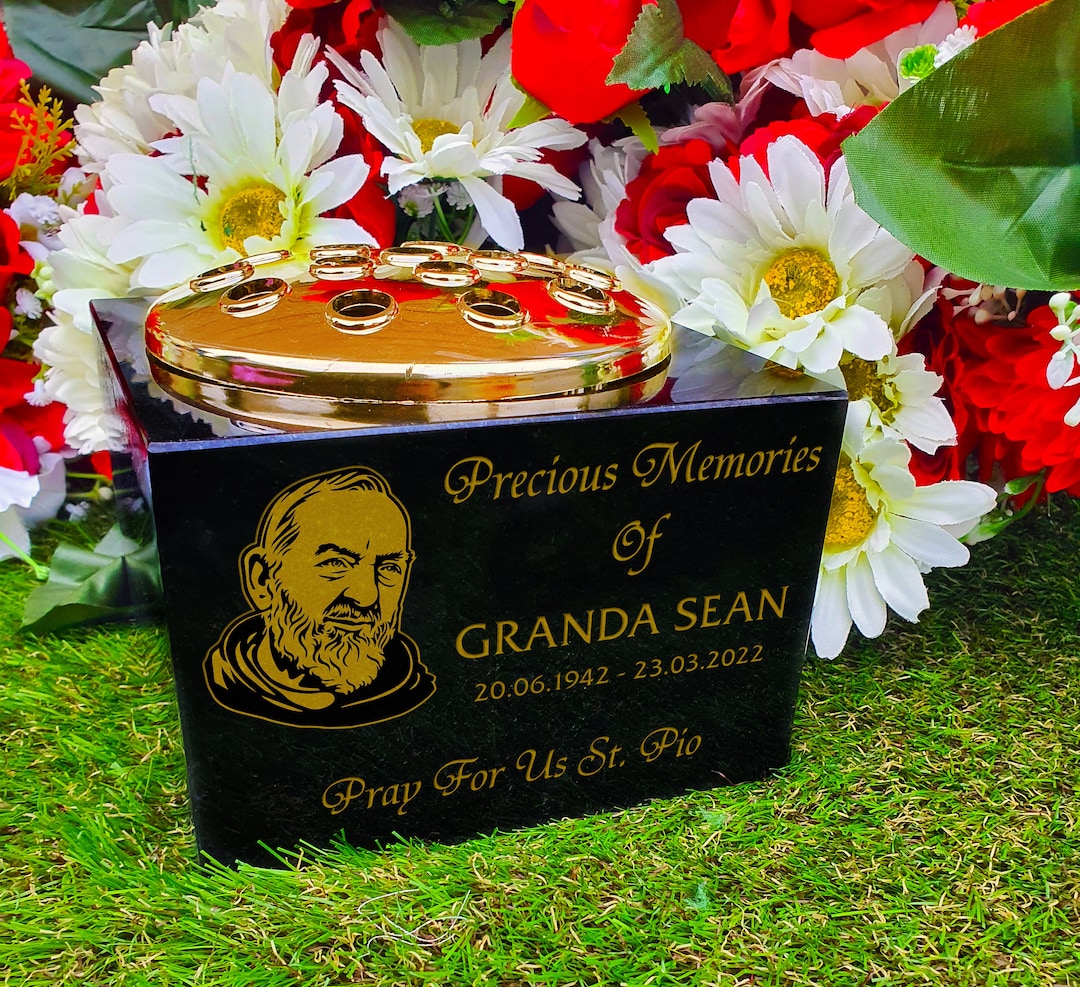 Saint Padre Pio Granite Vase Flower Pot Holder Grave Marker Memorial ...