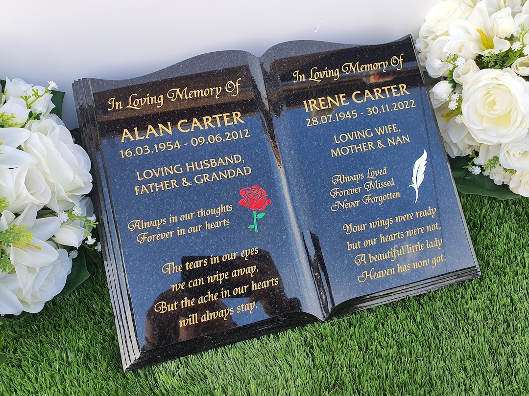 Personalised Granite Memorial Plaque Bible Open Book Grave Marker ...