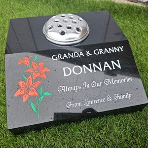 Personalized Black Granite Memorial Plaque With Vase, Sandblasted ...