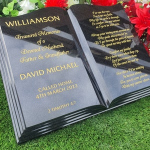 Personalised Granite Memorial Plaque Bible Open Book Grave Marker ...