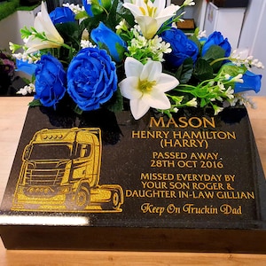 Personalized Black Granite Memorial Plaque With Vase, Sandblasted ...