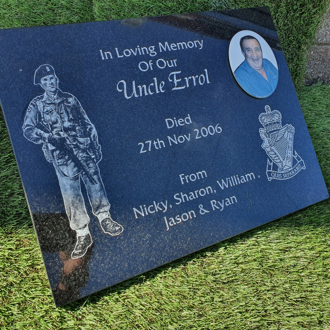Personalised Granite Memorial Military Grave Marker Plaque Sandblasted 30cmx40cm Cemetery ...