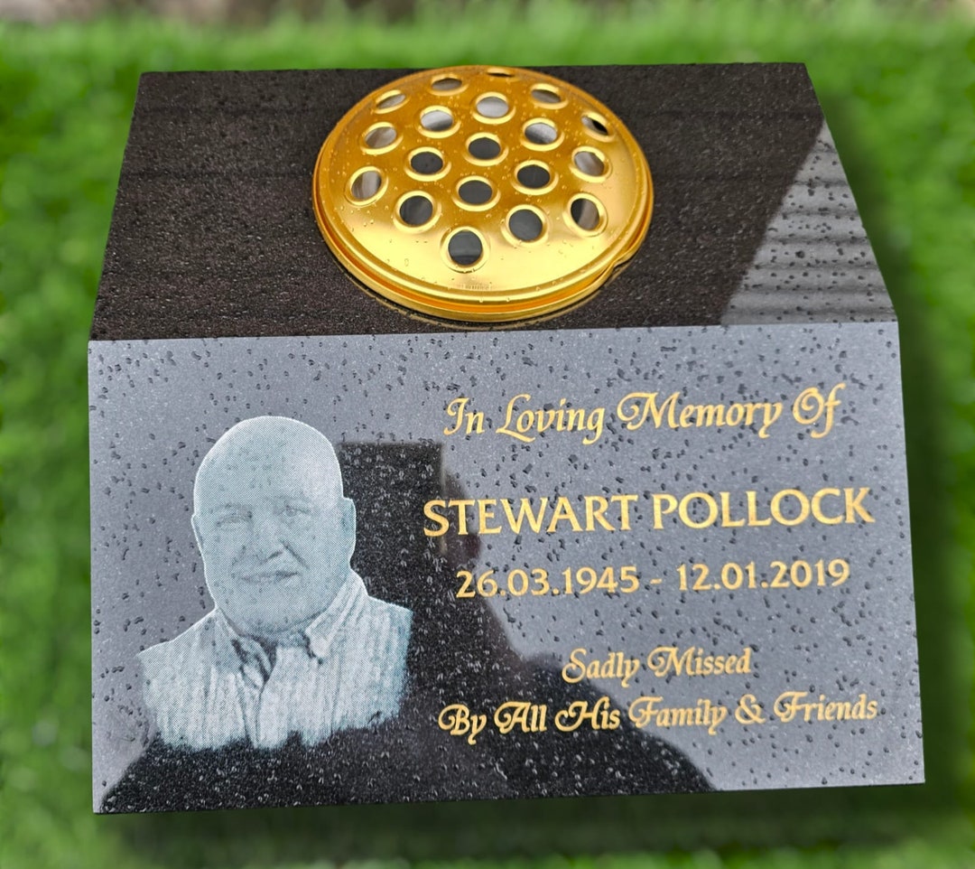 Personalised Granite Memorial Plaque Splayed Vase Flower Pot Holder ...